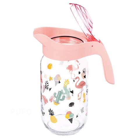Carafa Pufo Flamingo Summer Din Sticla Cu Capac Pentru Apa Limonada