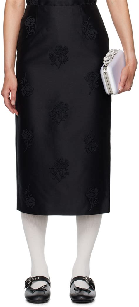 SHUSHU TONG Black Appliqué Midi Skirt Shushu Tong