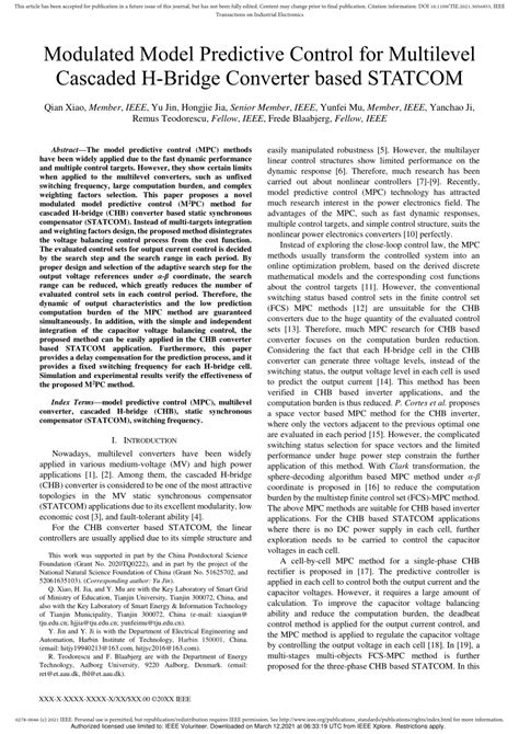 pdf modulated model predictive control for multilevel cascaded h bridge converter based statcom