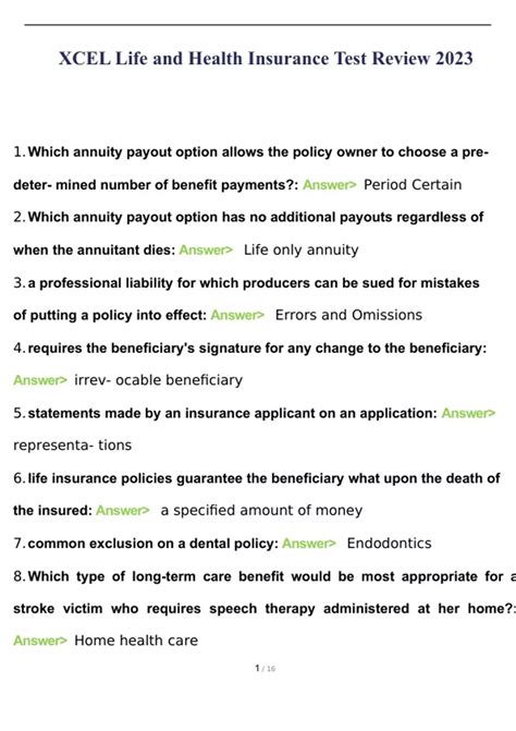 XCEL Life And Health Insurance Test Review 2023 With Complete Solution