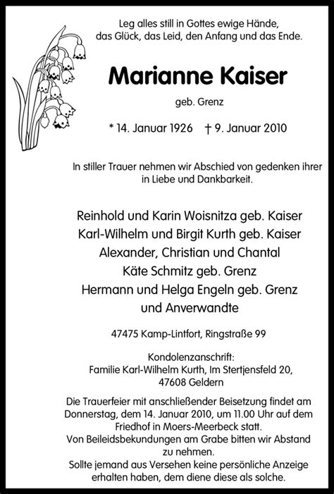 Trauer Und Todesanzeigen Von Marianne Kaiser Trauer De