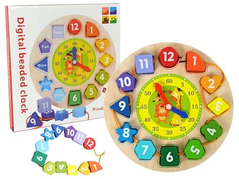 Zegar Drewniany Edukacyjny Sorter Montessori Nauka Cyfry Kształty
