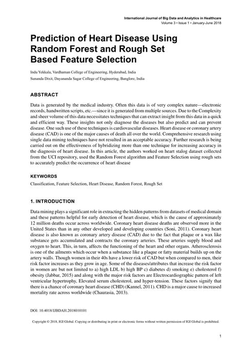 pdf prediction of heart disease using random forest and rough set based feature selection