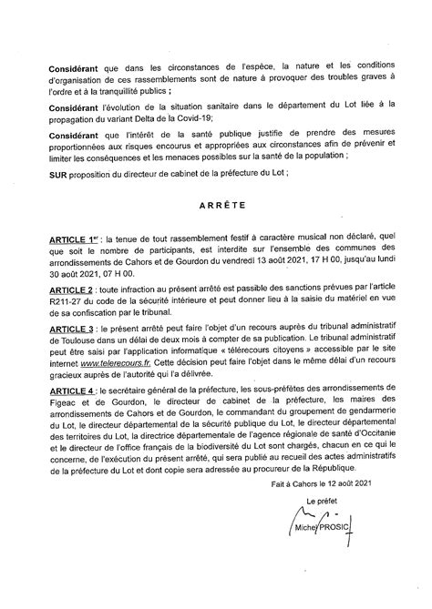 Arrêté préfectoral portant interdiction de tout rassemblement festif à