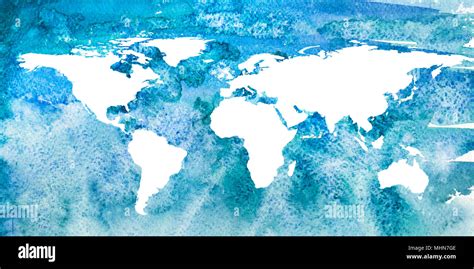2d dibujado a mano ilustración del mapa del mundo Acuarela azul