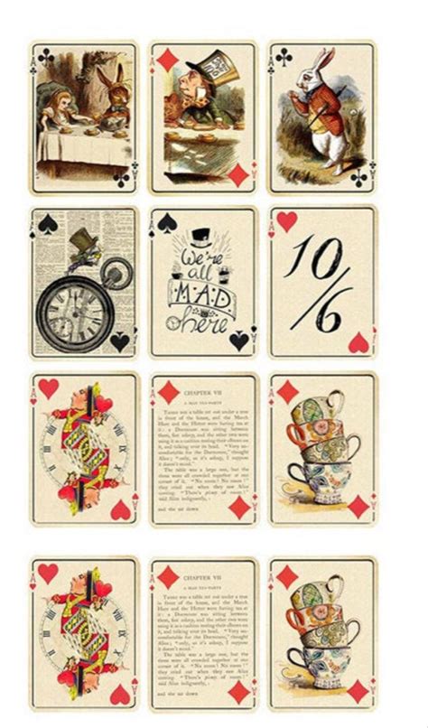Six Playing Cards With Different Designs And Numbers On Them Including
