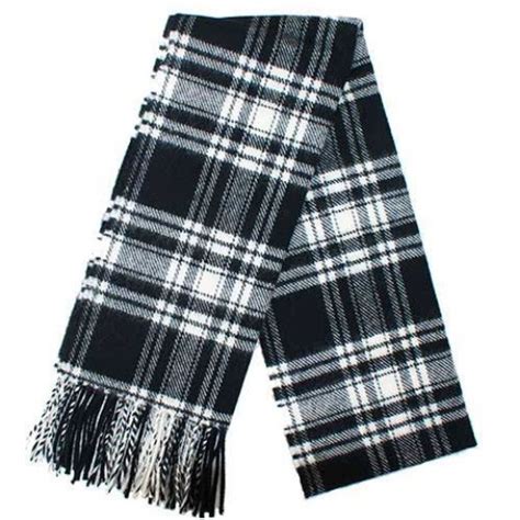 Menzies Black And White Tartan Pure Lambswool Scarf Scots Connection