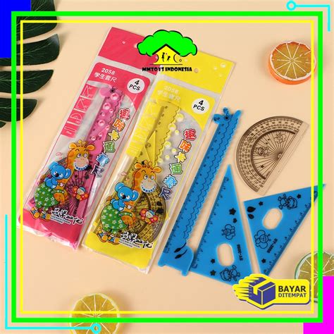 Jual MI A66 Penggaris Plastik 15cm Set Isi 4 Alat Tulis Sekolah Kantor