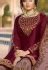 Drashti Dhami Wine Satin Georgette Embroidered Sharara Style Suit