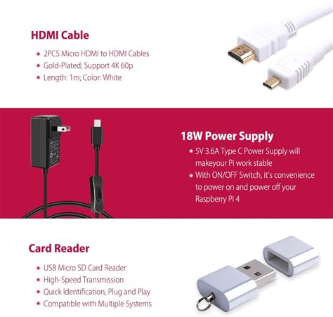 geeekpi raspberry pi 4 8gb starter kit 128gb edition with case fan power supply and hdmi