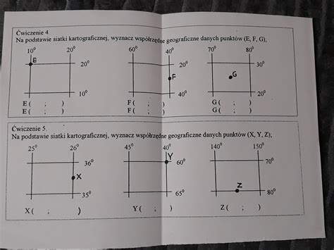 Na podstawie siatki kartograficznej wyznacz współrzędne danych punktów