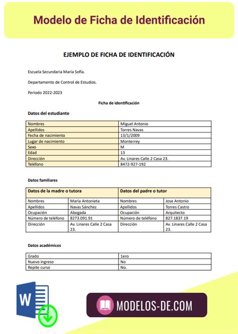 Ejemplo De Ficha De Identificaci N En Word Descarga Gratis The Best