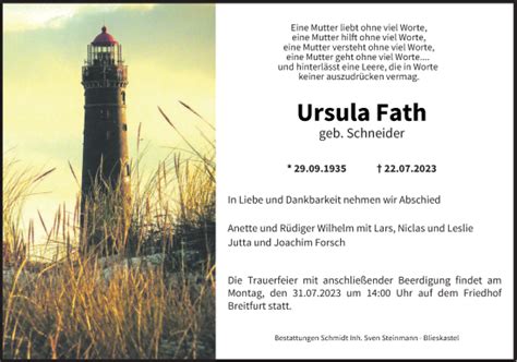 Traueranzeigen Von Ursula Fath Saarbruecker Zeitung Trauer De