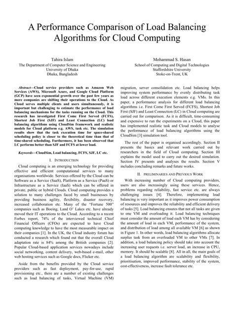 pdf a performance comparison of load balancing algorithms for cloud computing