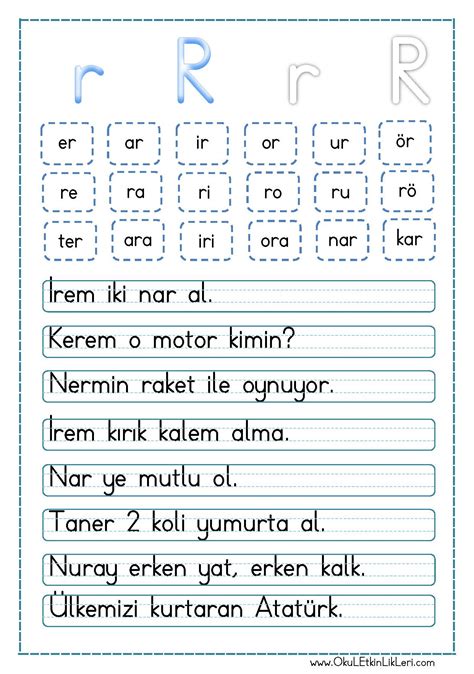 r Sesi Hece ve Cümle Okuma Metni OkuL EtkinLikLeri Eğitime Yeni