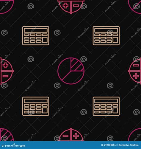 set line xyz coordinate system calculator and pie chart infographic on seamless pattern vector