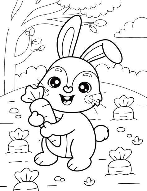 Coloriage Lapin avec une carotte Dessin à colorier