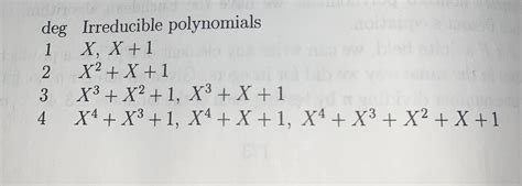 solved deg 1 2 3 4 irreducible polynomials x x 1 x2 x 1