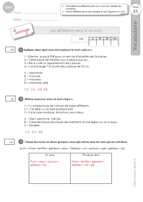Un Mot Plusieurs Sens Ce2