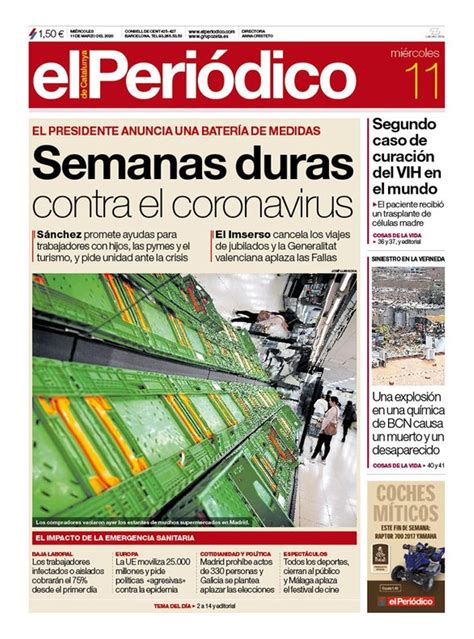 Prensa hoy Portadas de los periódicos del 11 de marzo del 2020