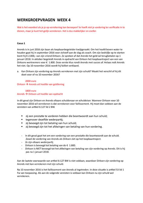 Uitwerkingen Werkgroep Opdrachten Week 4 WERKGROEPVRAGEN WEEK 4 Wat
