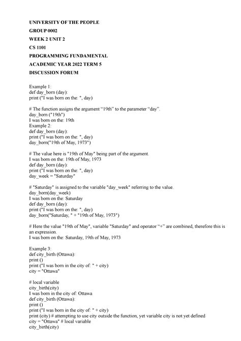 programming fundamentals unit 2 discussion forum cs 1101 a university of the people group 0002