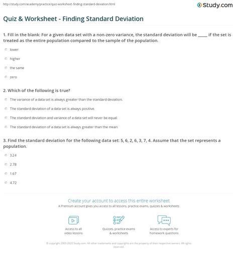 Standard Deviation Worksheet With Answers