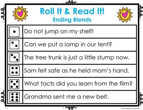 Ending Consonant Blends Roll It Read It Words Sentences Game Cards