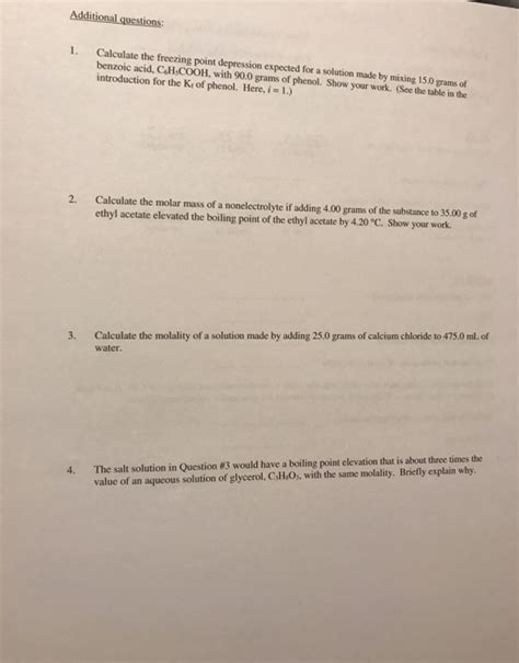 solved additional questions 1 calculate the freezing point