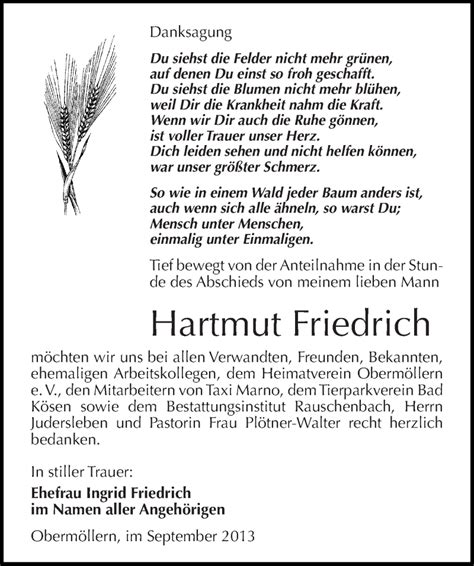 Traueranzeigen Von Hartmut Friedrich Abschied Nehmen De