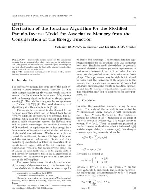 pdf derivation of the iteration algorithm for the modified pseudo inverse model for