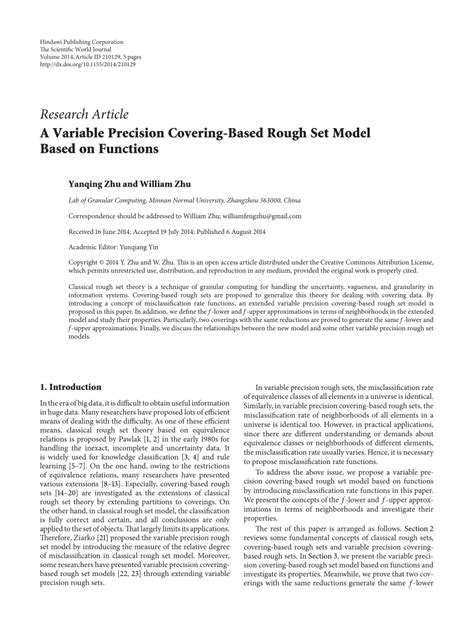 pdf a variable precision covering based rough set model based on functions