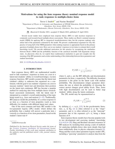 pdf motivations for using the item response theory nominal response model to rank responses to