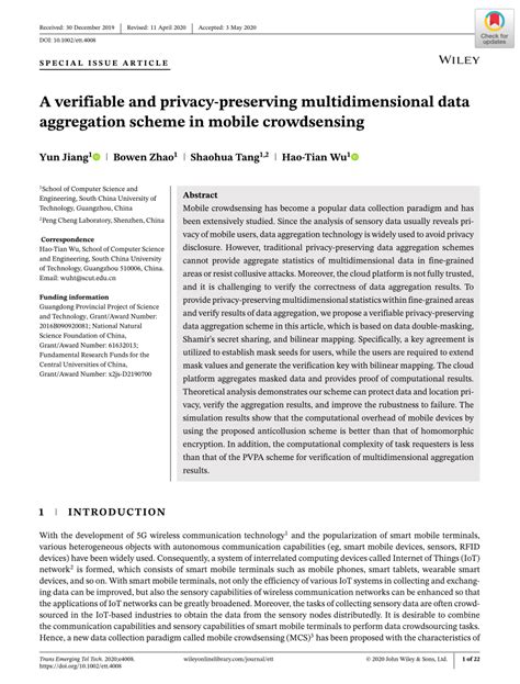 pdf a verifiable and privacy‐preserving multidimensional data aggregation scheme in mobile