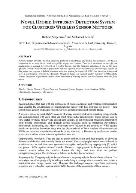 novel hybrid intrusion detection system for clustered wireless sensor network pdf