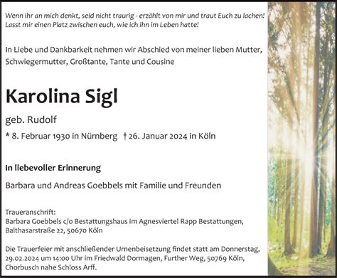 Traueranzeigen Von Karolina Sigl Trauer Nn De