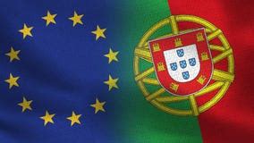 Banderas De Portugal Y De La Unión Europea Foto de archivo Imagen de