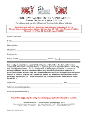 Fillable Online Holiday Parade Entry Application Fax Email Print