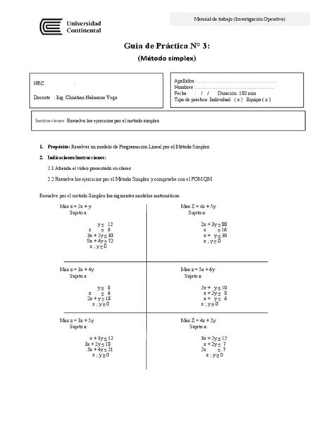 practica nro 03 metodo simplex pdf programación lineal algoritmos y estructuras de datos