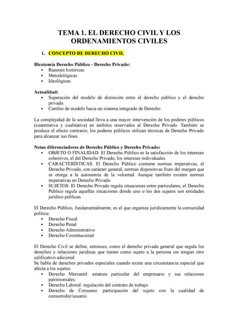 TEMA 1 EL DERECHO CIVIL Y LOS ORDENAMIENTOS CIVILES TEMA 1 EL