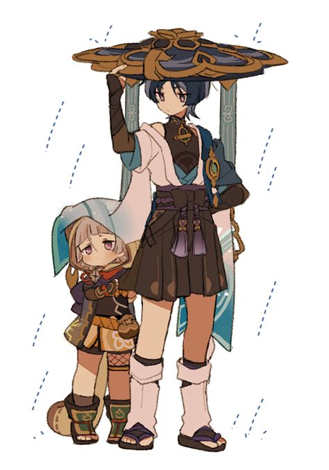 Scaramouche Wanderer And Sayu Genshin Impact Drawn By Iwashi