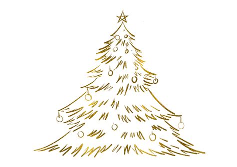 Hand Drawn Golden Glitter Oil Brush Stroke Christmas Tree With Star