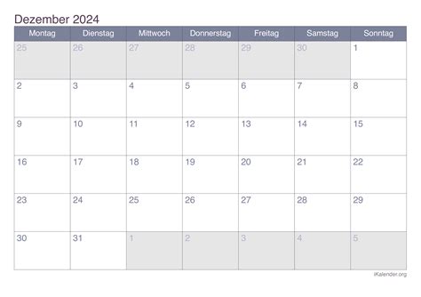 Monatskalender Dezember 2024 Zum Ausdrucken