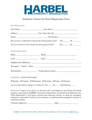 Fillable Online Northeast Citizens On Patrol Registration Form Fax