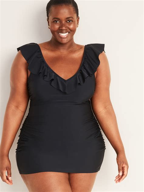 Ruffled V Neck Secret Slim Plus Size Swim Dress Old Navy