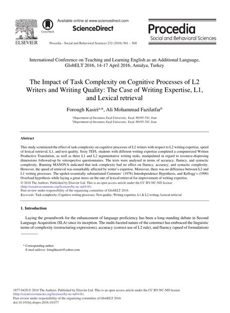pdf the impact of task complexity on cognitive processes of l2 writers and writing quality
