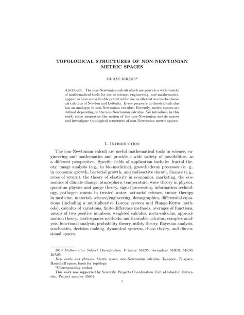 pdf topological structures of non newtonian metric spaces