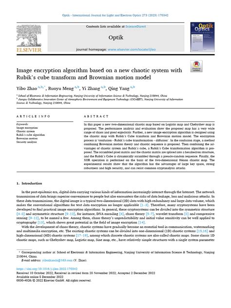 image encryption algorithm based on a new chaotic system with rubik 2023 opt pdf chaos