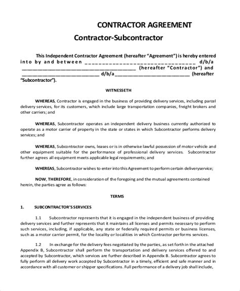 FREE 9 Sample Subcontractor Agreement Templates In PDF MS Word Excel