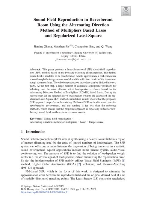 pdf sound field reproduction in reverberant room using the alternating direction method of